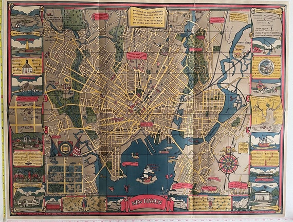 A Map of New Haven by Carina Eaglesfield Mortimer 1928 | Etsy