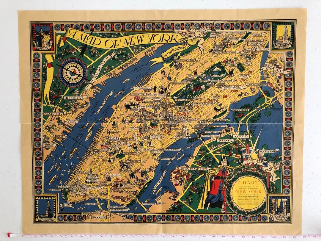A Map of New York by Russell Patterson, Vintage Pictorial Map ...