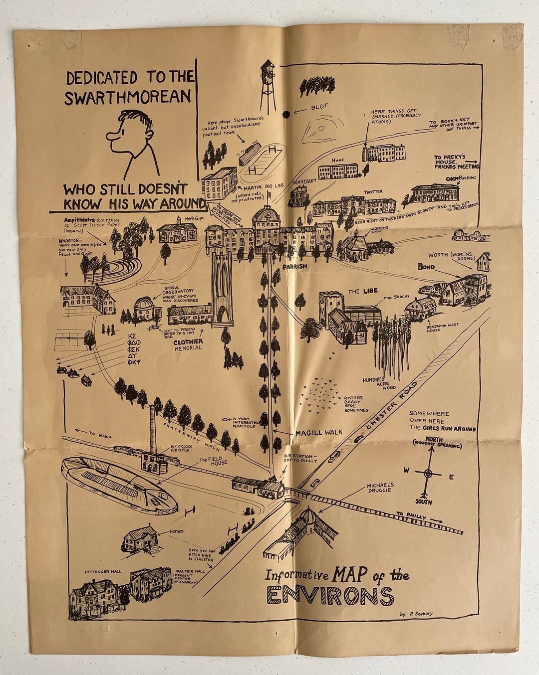 Swarthmore College, Original Pictorial Campus Map by Paul Seabury ...