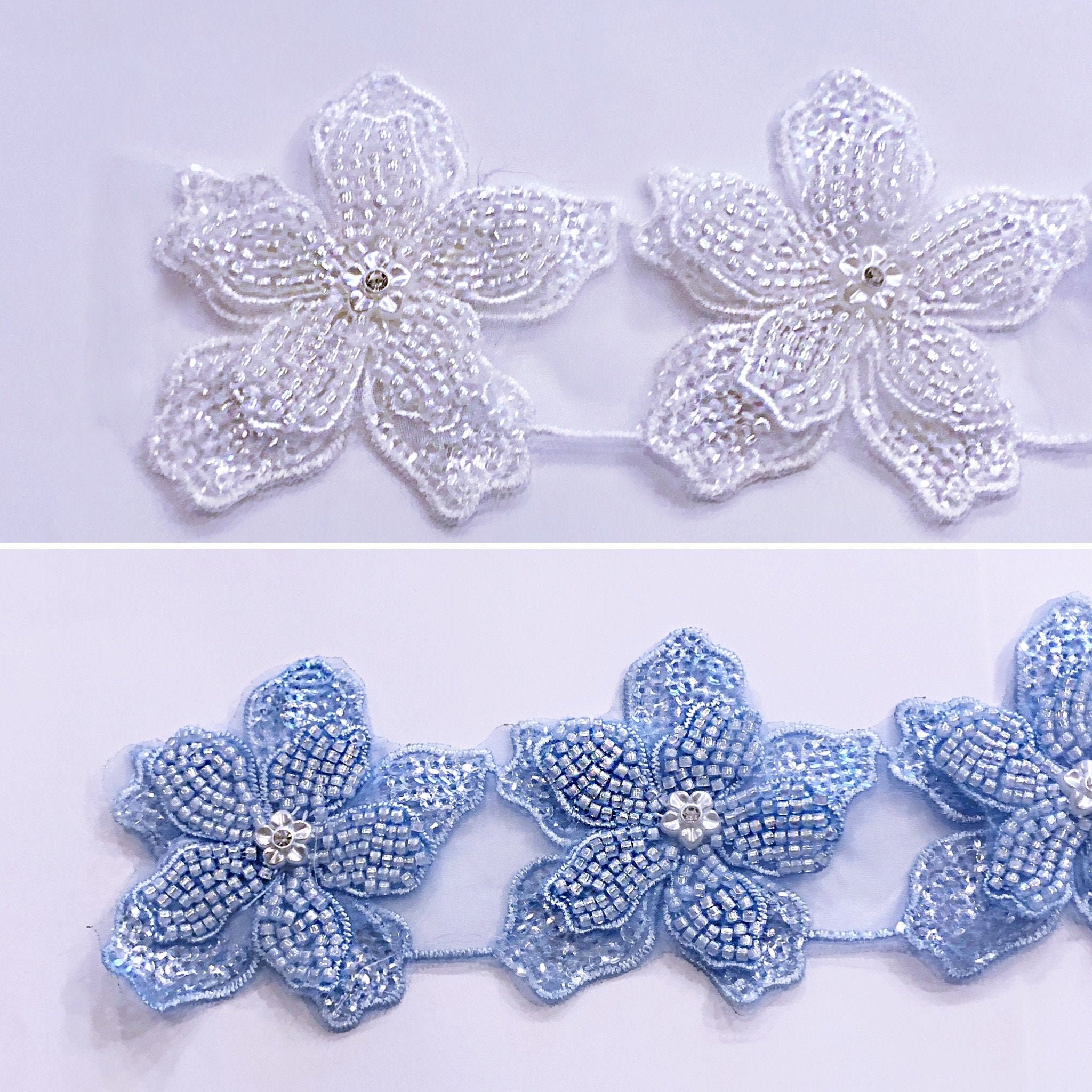 Beaded Flower Trim 2.75w White or Light Blue Single Flower | Etsy