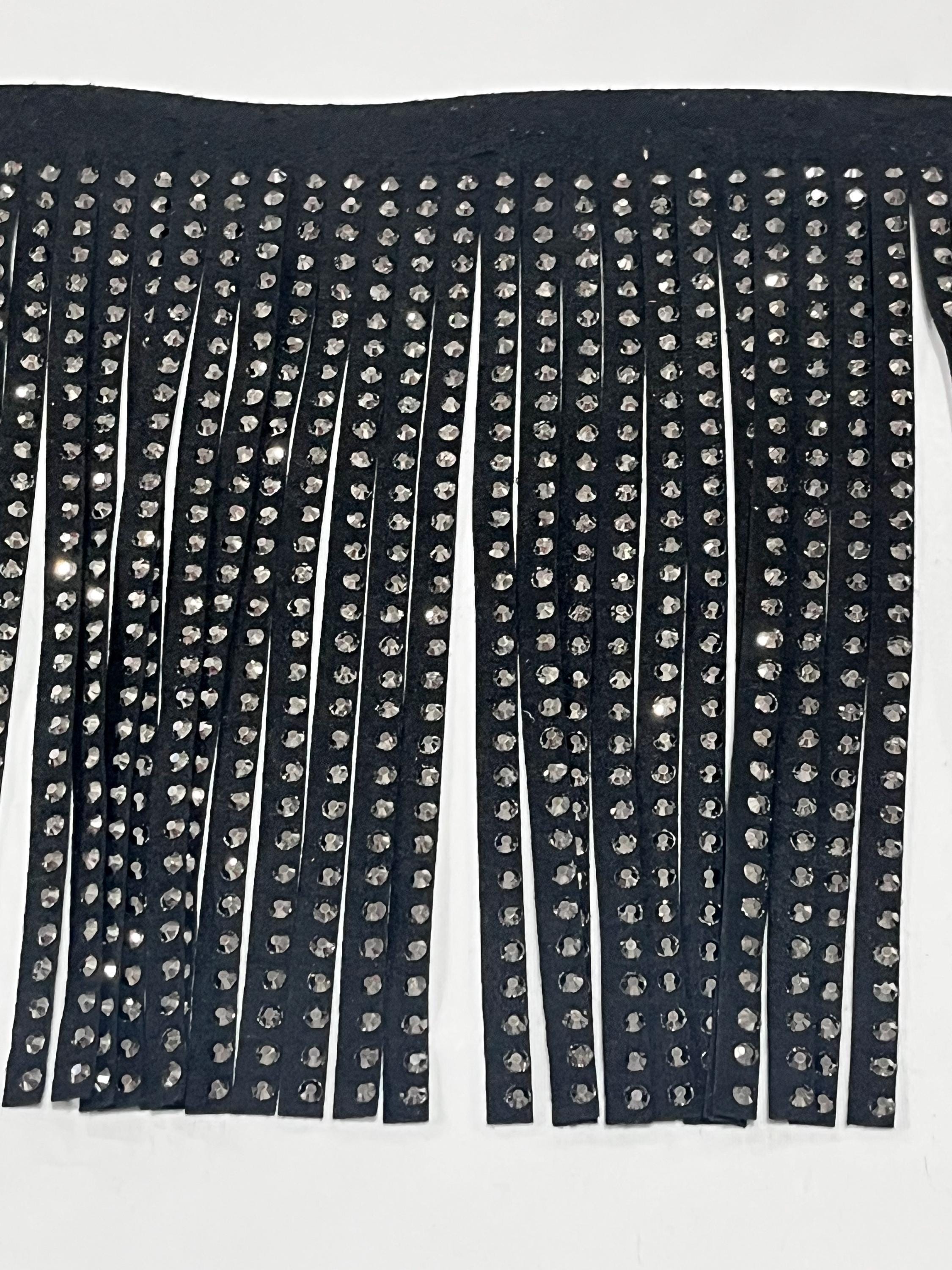 Faux Suede Fringe Trim: Silver Studs, Rhinestones - Western, Cosplay ...