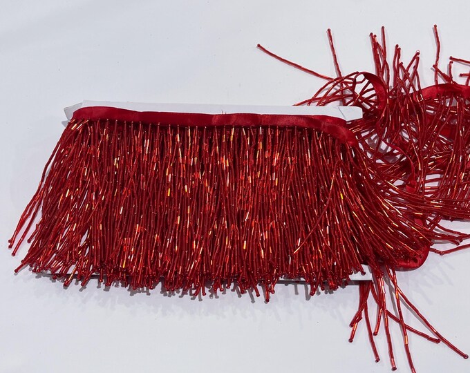 Red Iridescent Beaded Fringe Trim - 4" Wide - Etsy