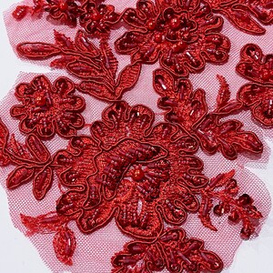 Crimson Red Beaded Applique Lace 11” X 6.5” Gorgeous! Use in Dance ...