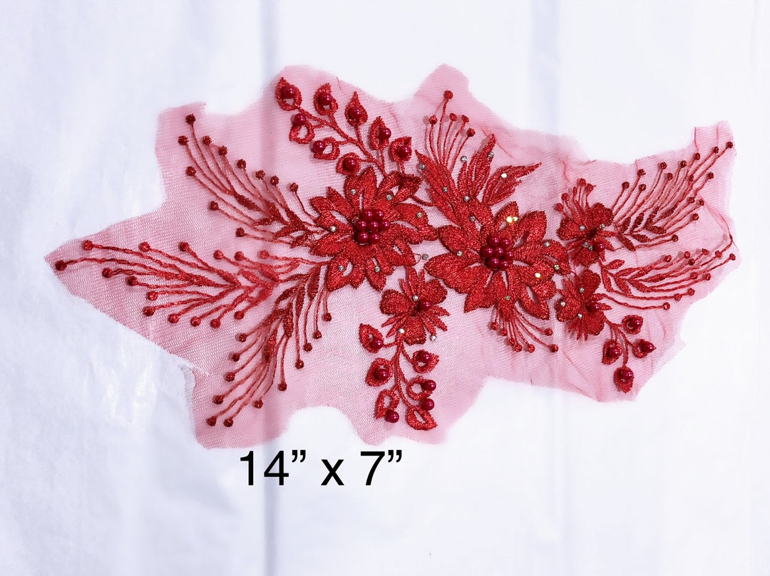 Floral Red Embroidered Beaded Applique 3 Sizes - Etsy