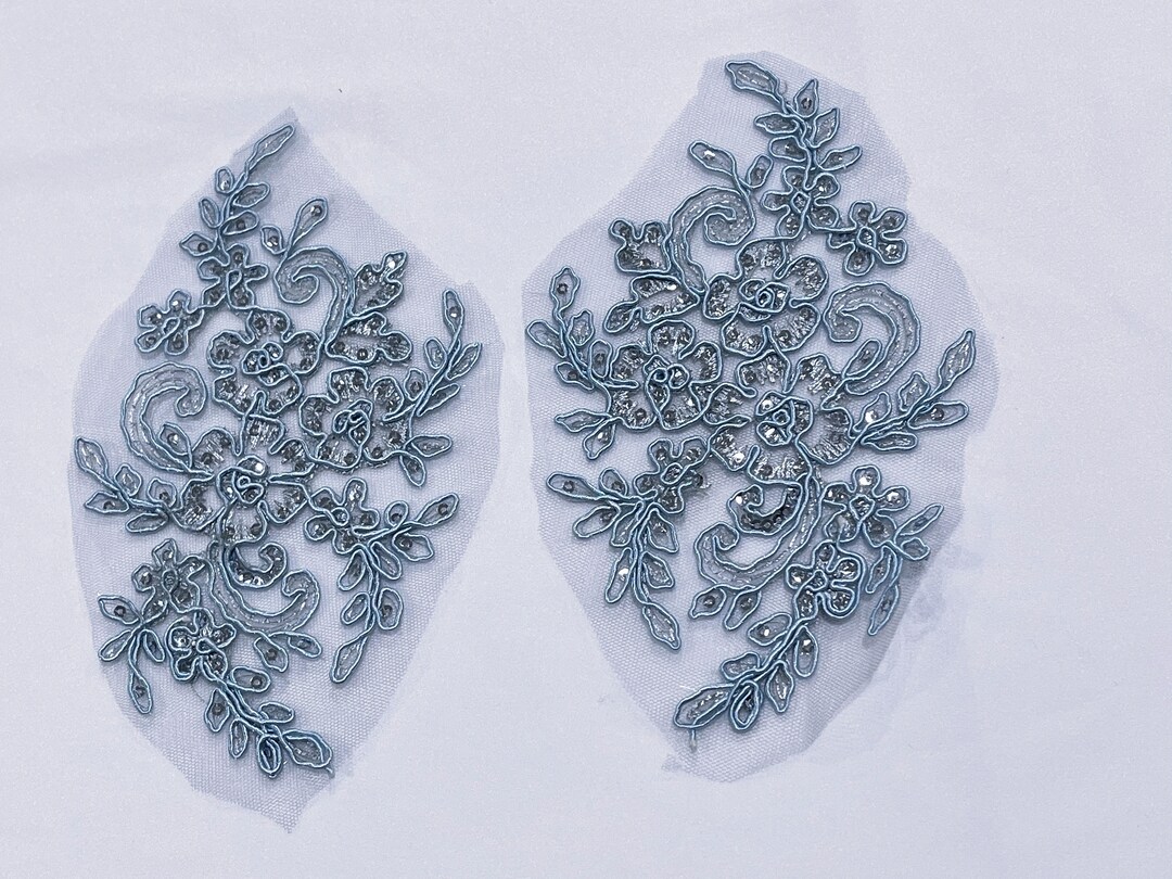 Pair Light Blue Powder Blue Sequin Applique Lace With Corded Edges ...
