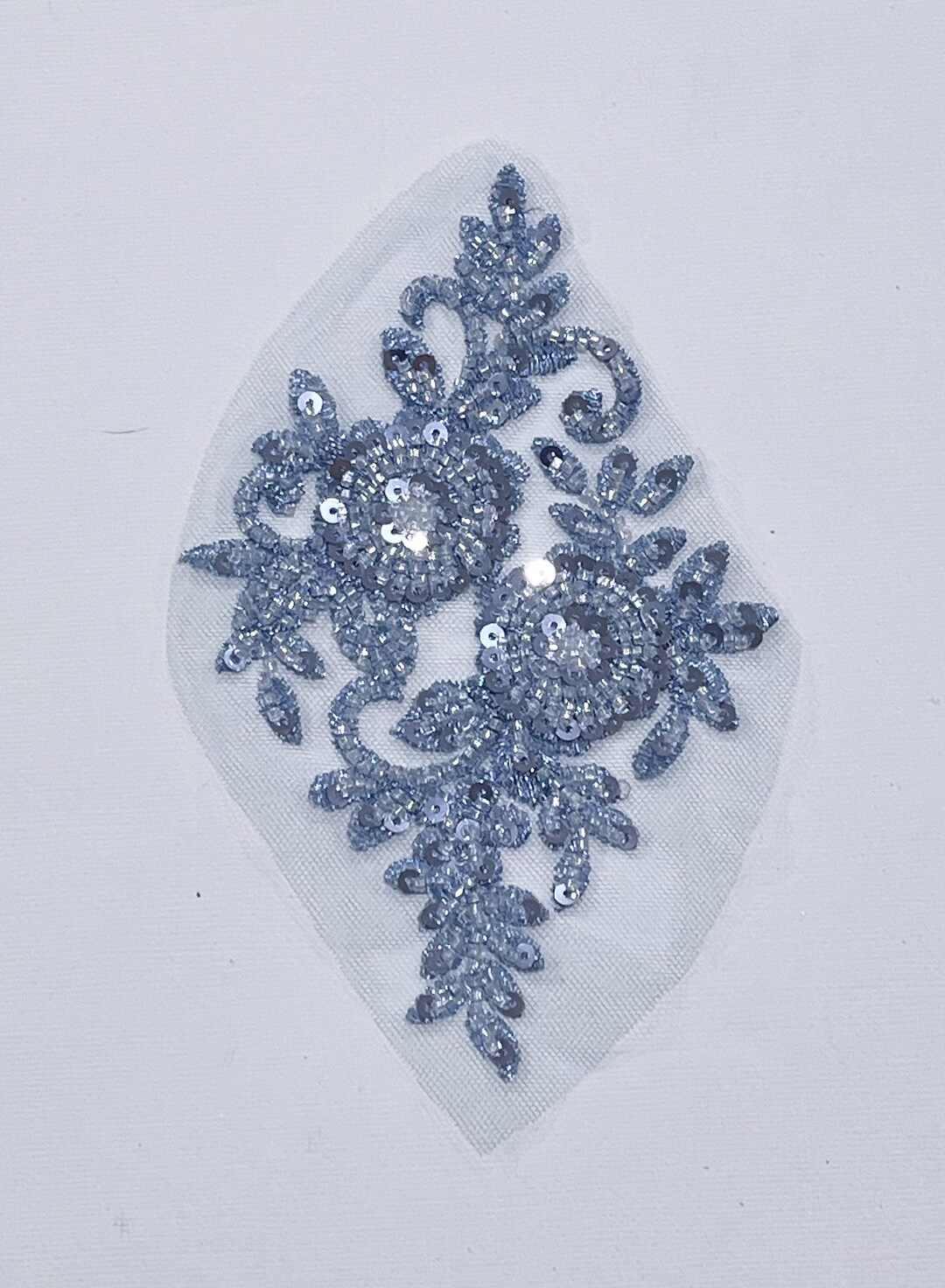 Periwinkle Blue Beaded Lace Applique 8x4.5 Heavily Beaded for Use in ...