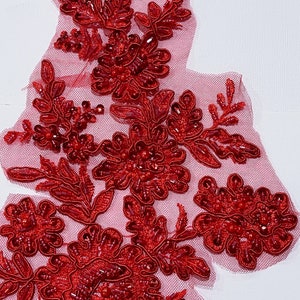 Crimson Red Beaded Applique Lace 11” X 6.5” Gorgeous! Use in Dance ...