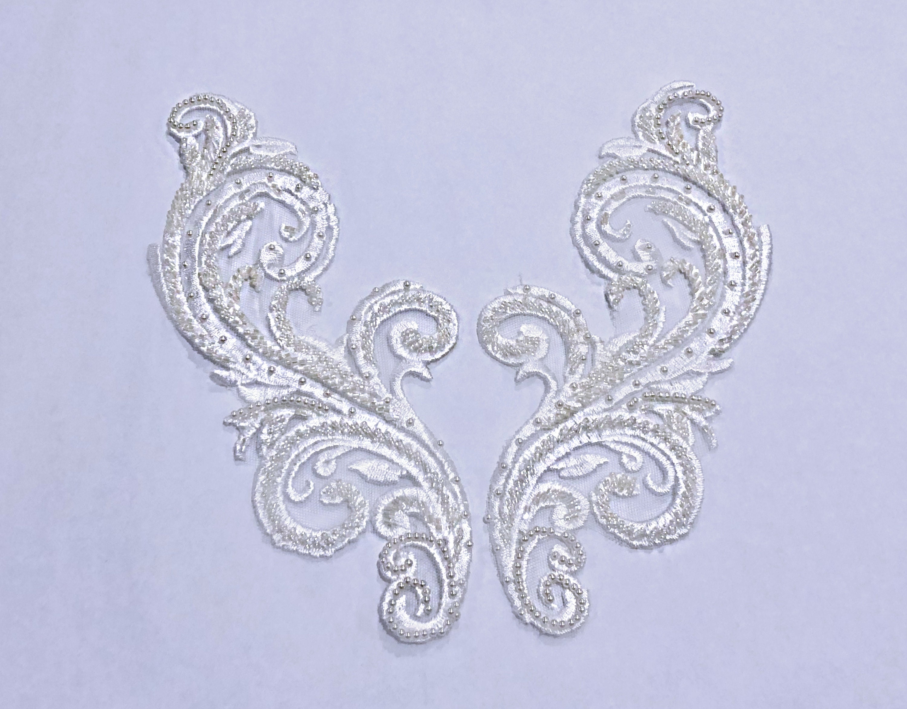 Pair White Beaded Guipure Lace Applique Scrolls Gorgeous Use | Etsy