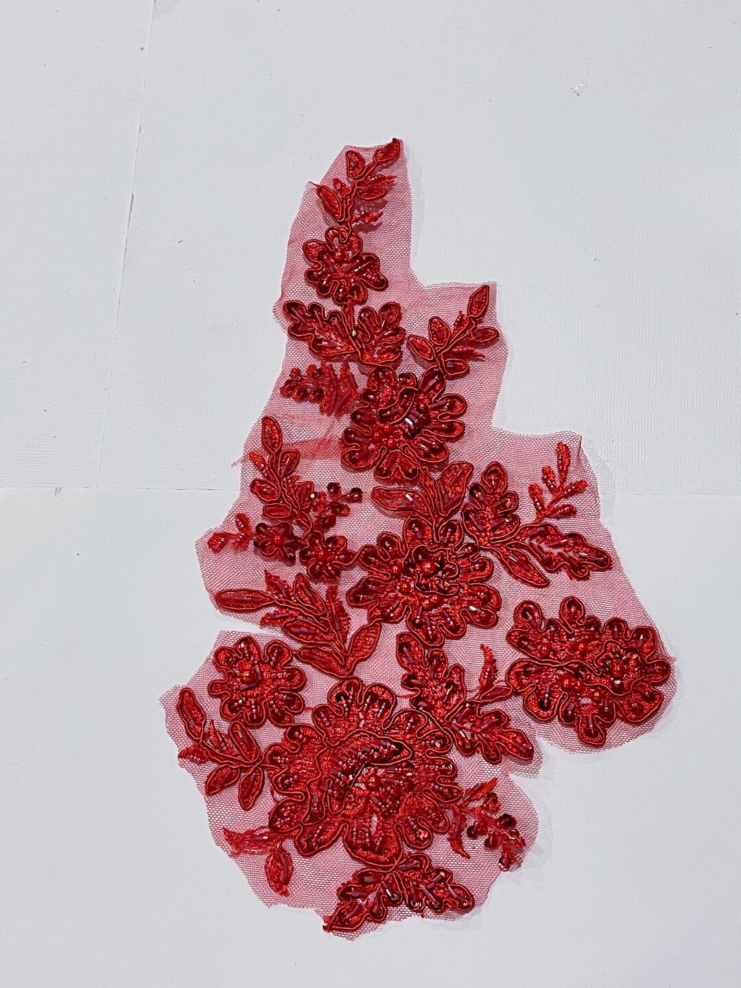 Crimson Red Beaded Applique Lace 11” X 6.5” Gorgeous! Use in Dance ...