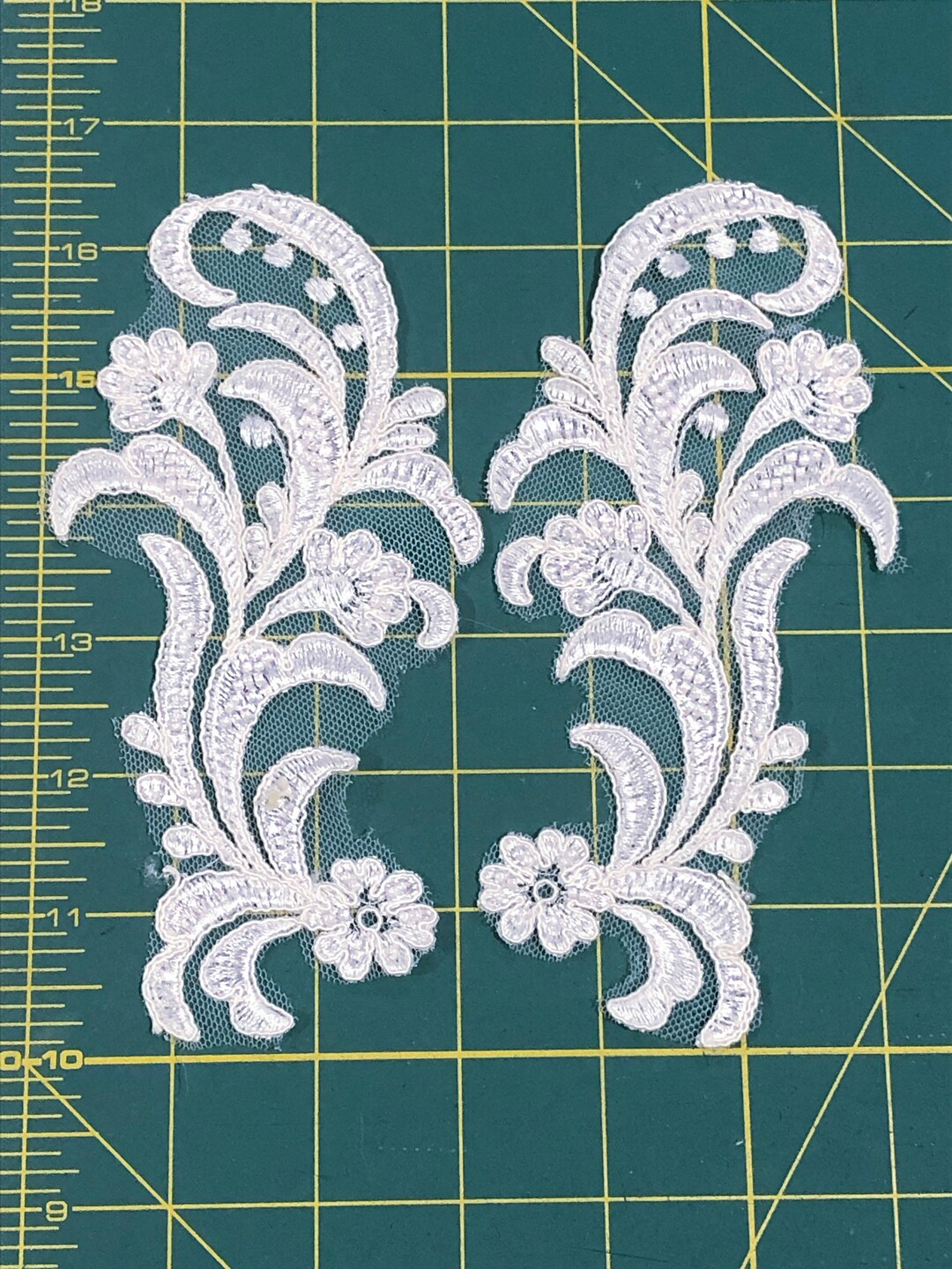 Ivory White Beaded Lace Applique Scrolls: Guipure Embroidery (pair) - Etsy