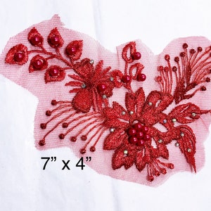 Floral Red Embroidered Beaded Applique 3 Sizes - Etsy