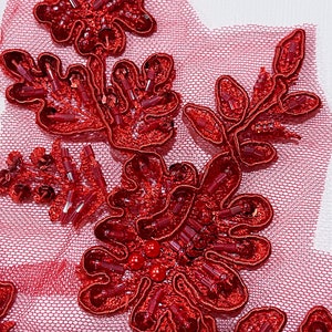Crimson Red Beaded Applique Lace 11” X 6.5” Gorgeous! Use in Dance ...