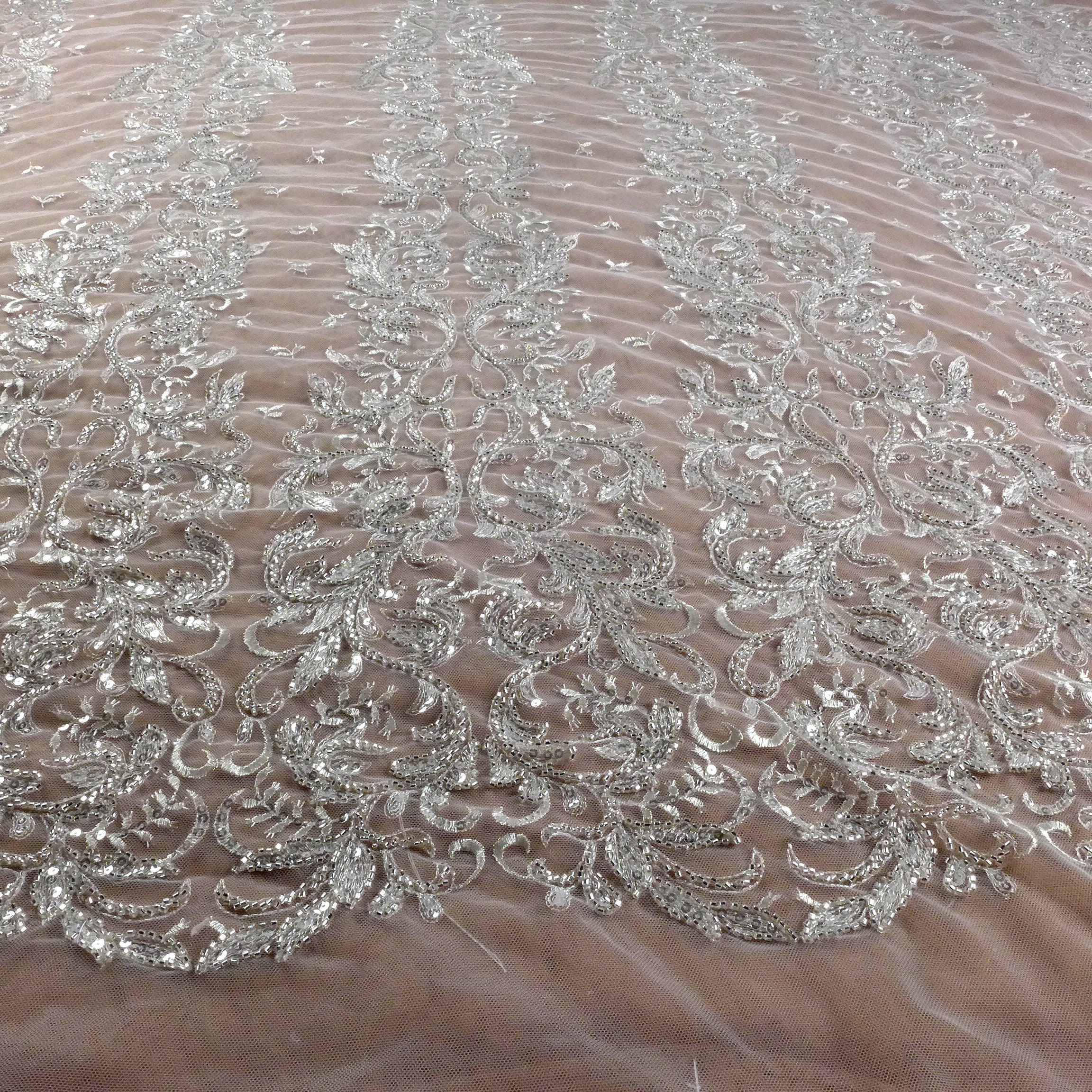 2021 silver lace fabricsilver beading wedding lace | Etsy