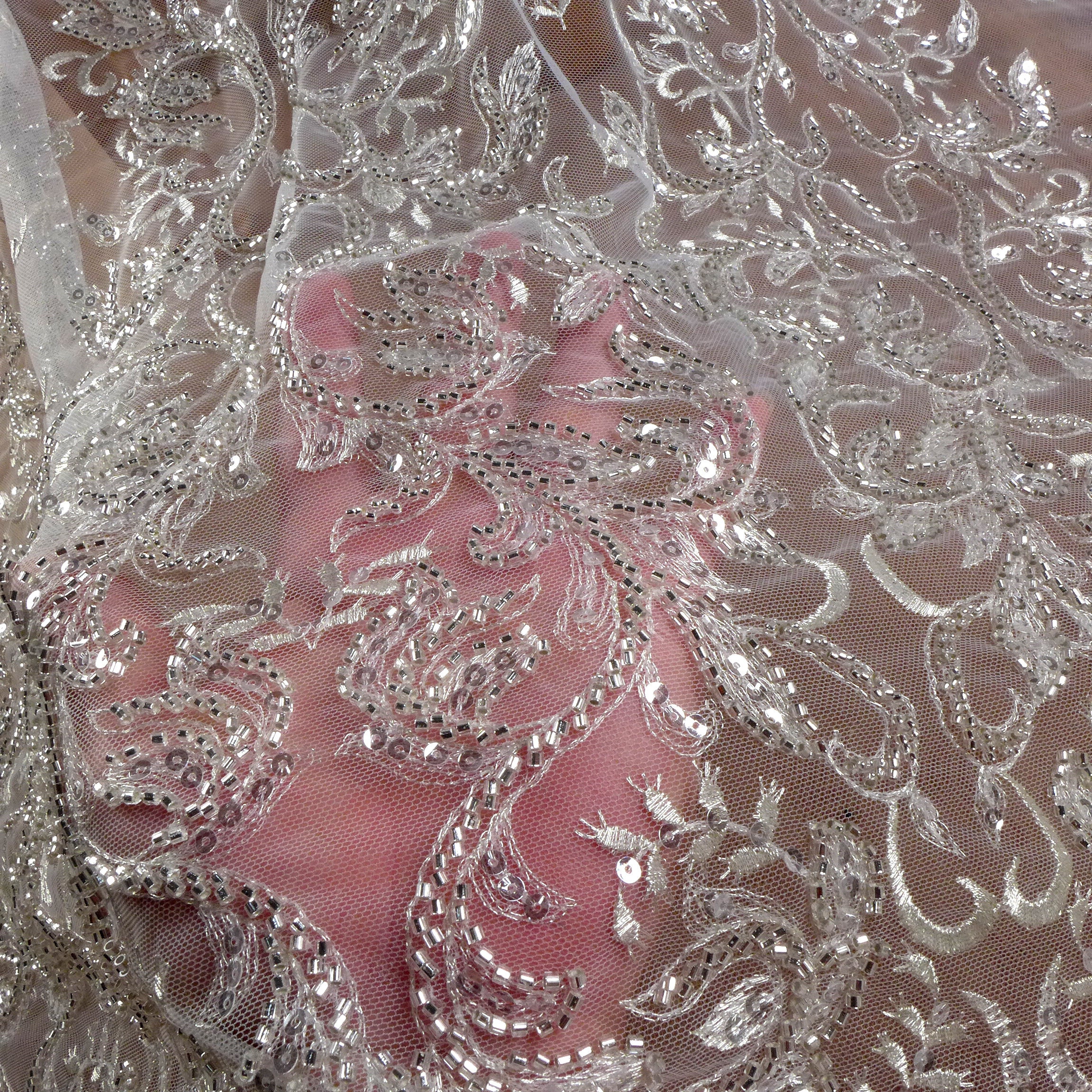 2021 Silver Lace Fabricsilver Beading Wedding Lace - Etsy UK