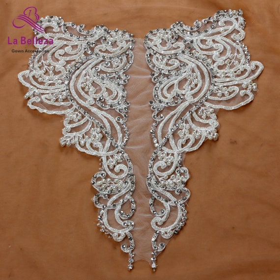 Off white large pattern with heavy beads applique patch | Etsy