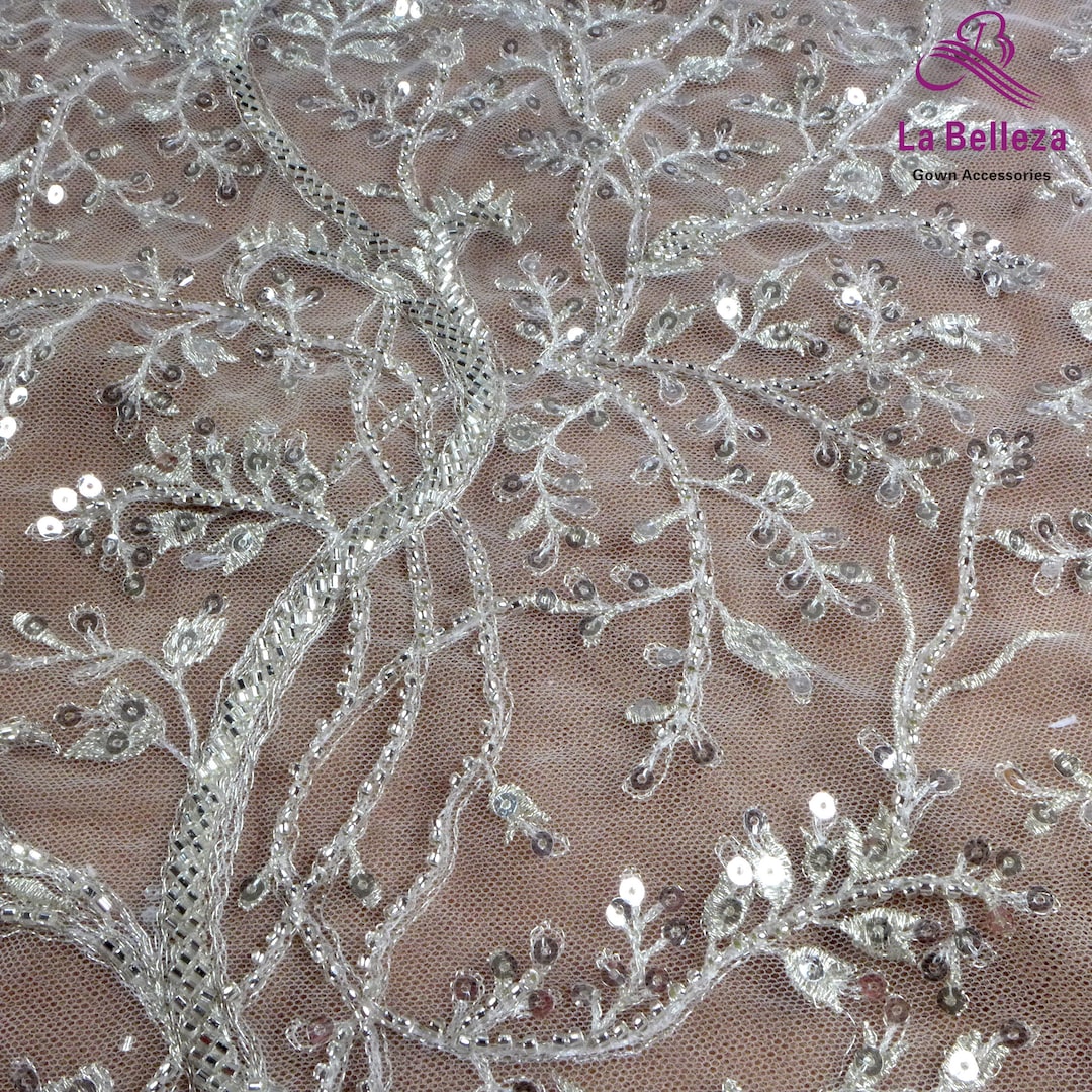 2021 Lace Fabric,silver Wedding Lace Fabric,silver Heavy Beaded Lace ...