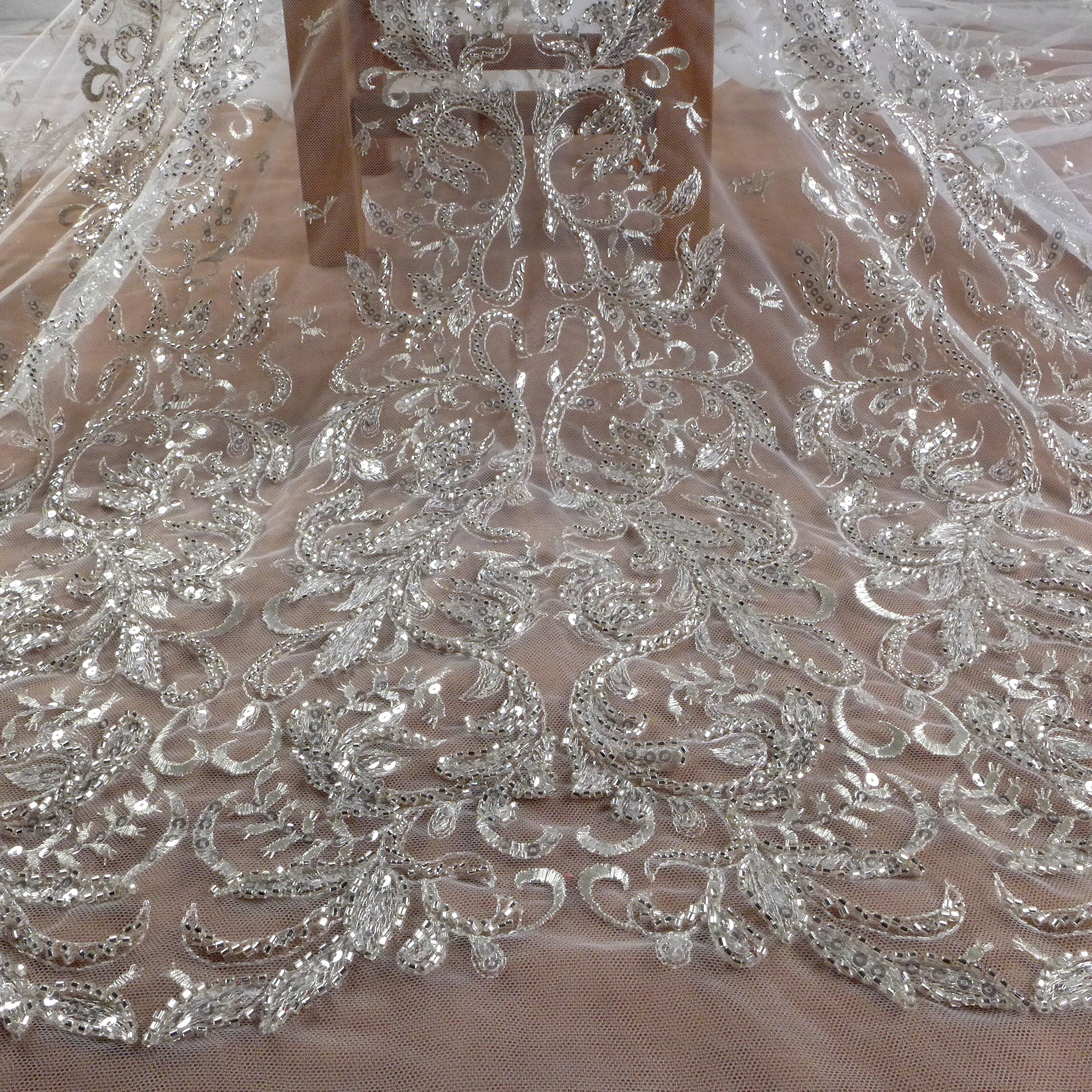 2021 silver lace fabricsilver beading wedding lace | Etsy