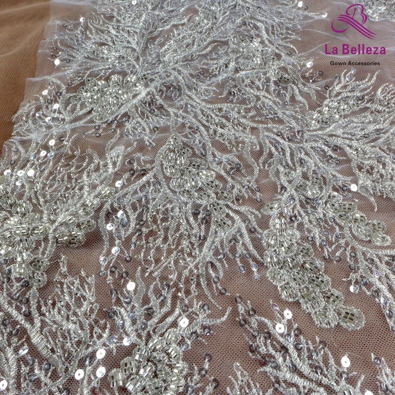 2021 Silver Lace Fabricsilver Beading Wedding Lace | Etsy