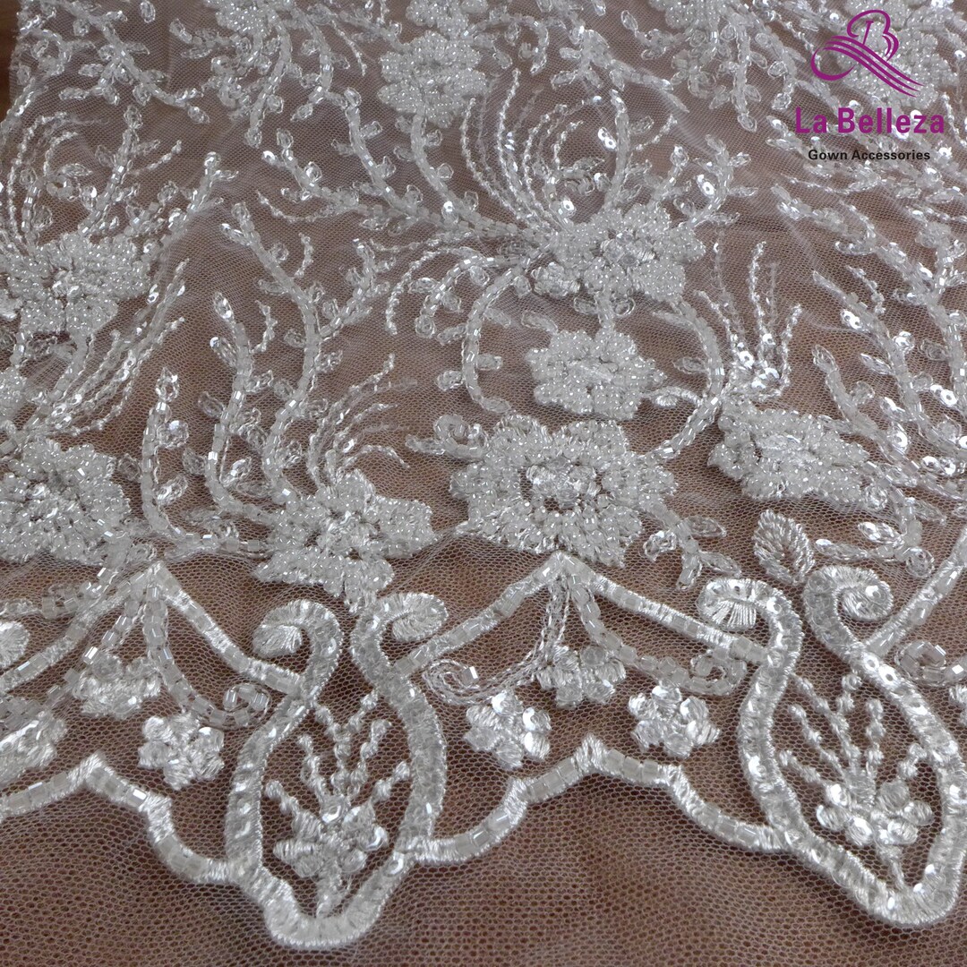 New White Lace, Beaded Lace Fabric,beads Clear Sequins on Netting ...