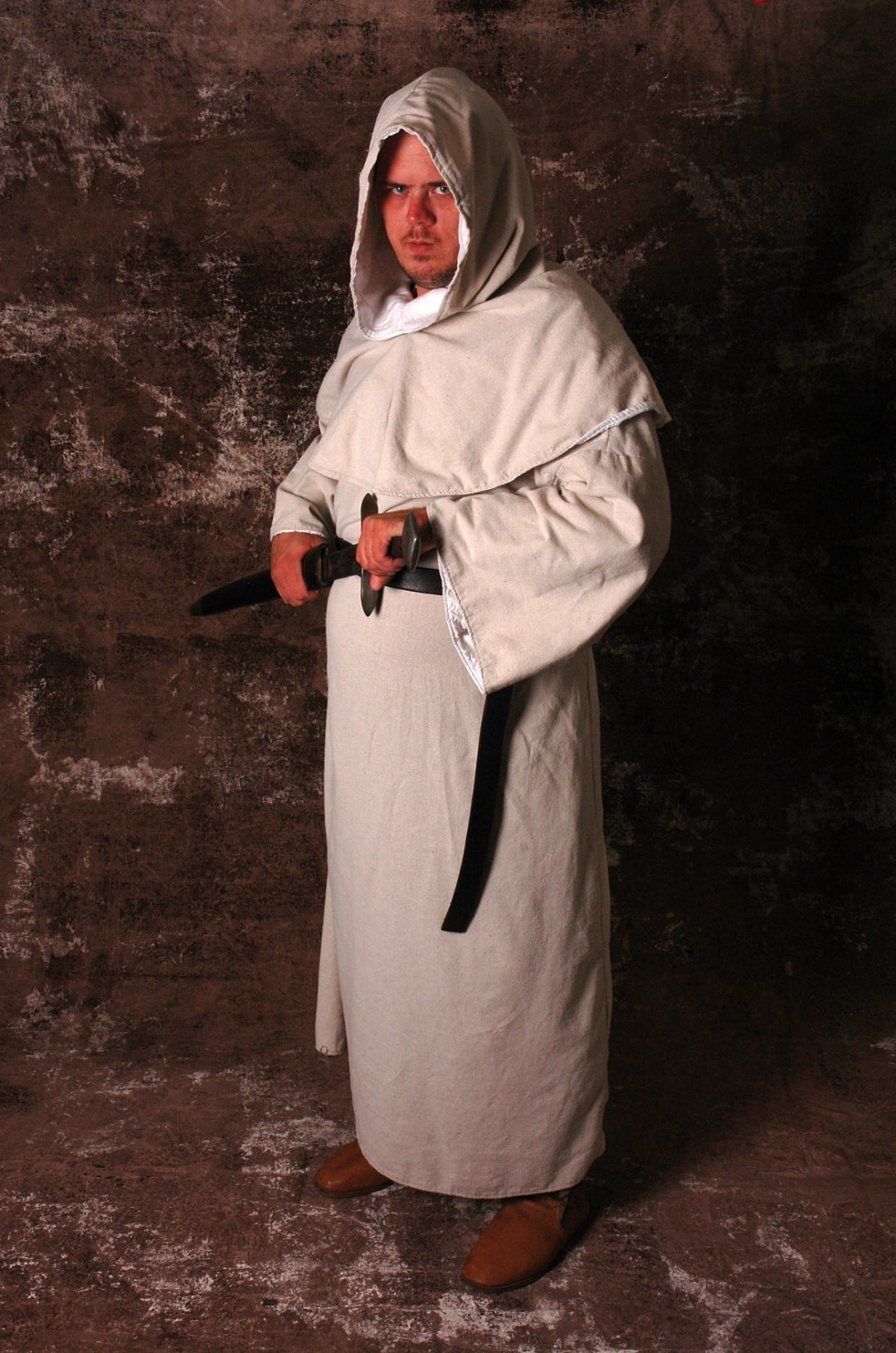 Men's Medieval Monk's Robe & Hood (off-white Osnenberg Cotton) Costume ...