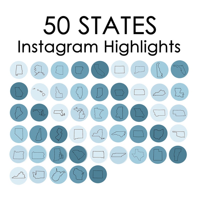 50 States Instagram Story Highlight Icons With Abbreviations - Blue ...