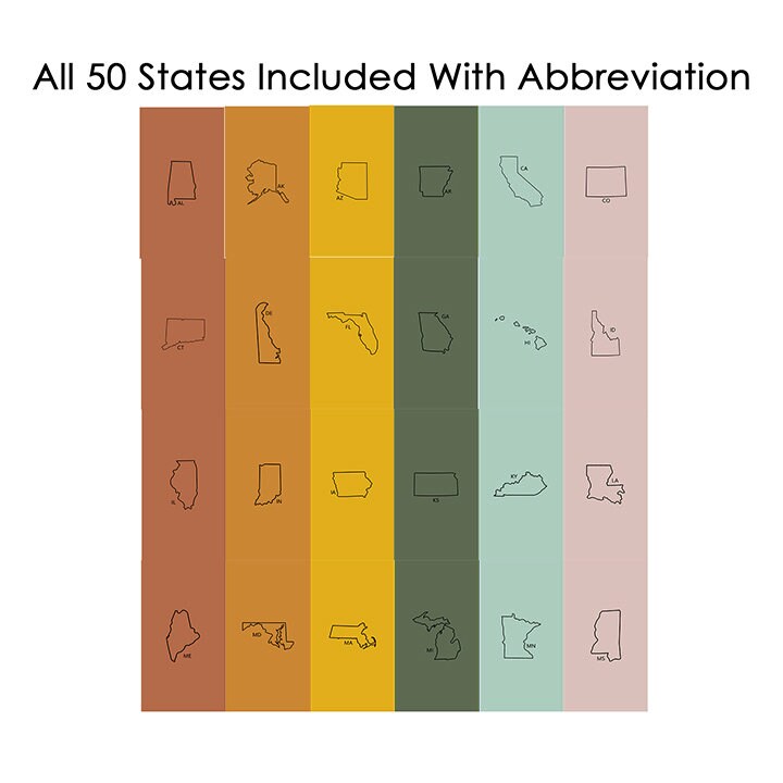 50 States Instagram Story Highlight Icons - Muted Green and Orange ...
