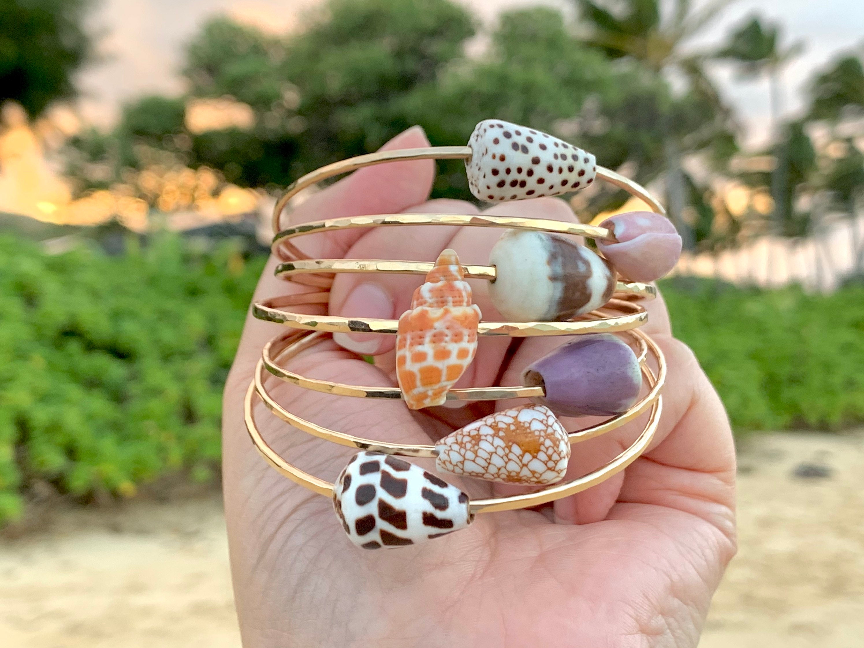 Custom Gold Hawaiian Shell Bangle Shell Bangles Made in | Etsy