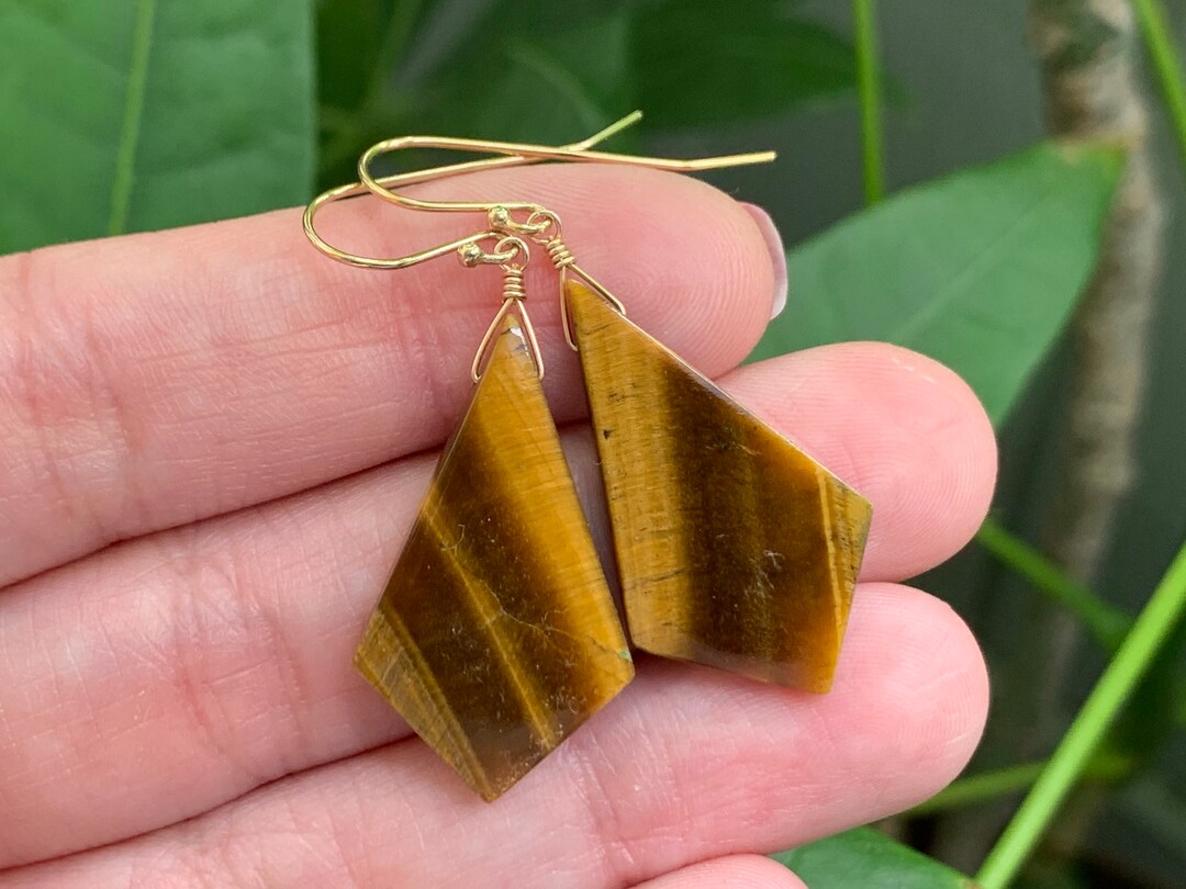 Tiger's Eye Earrings Gold, Birthday Gift for Best Friend, Stocking ...