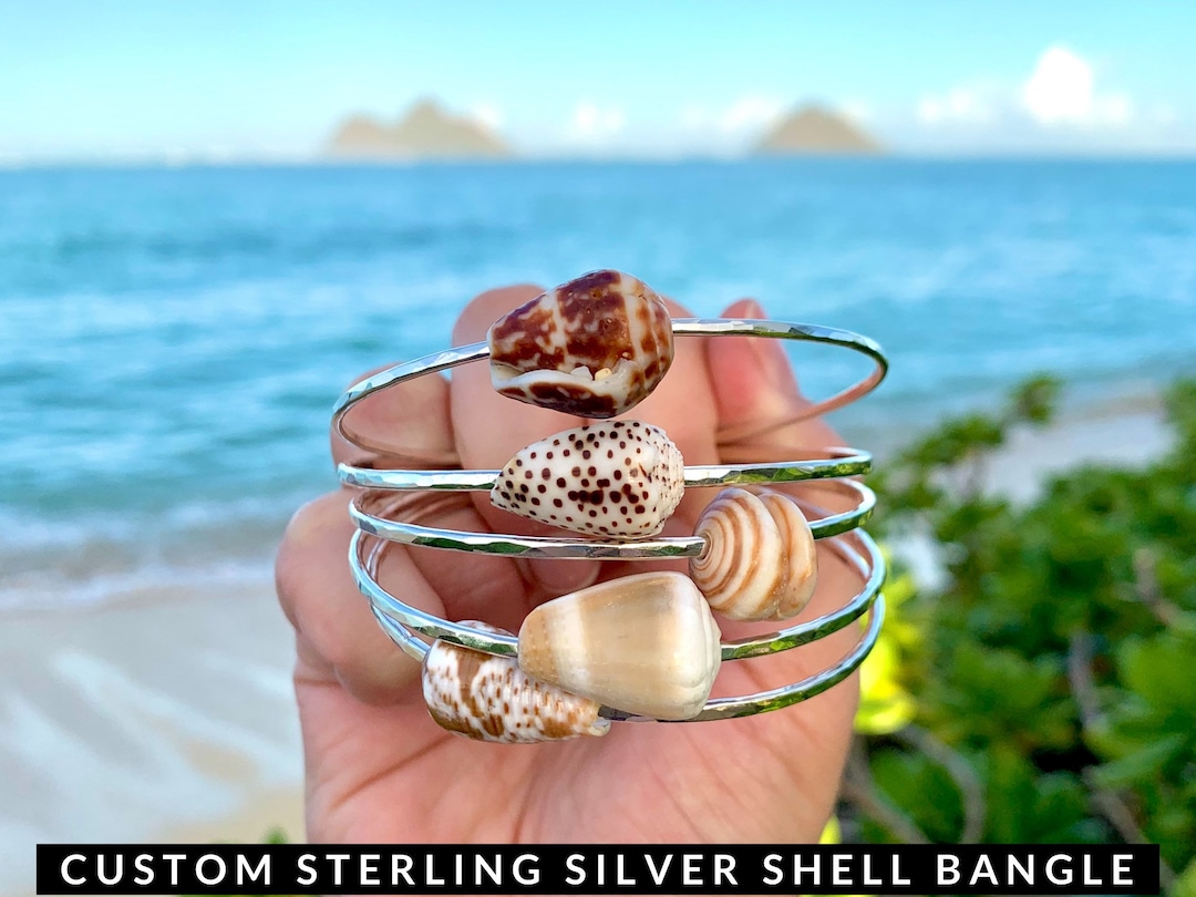 Sterling Silver Custom Hawaiian Shell Bangle, Shell Bangles, Made in ...