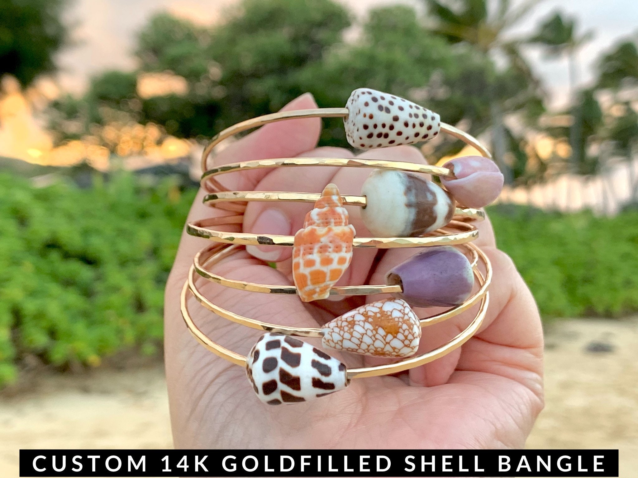 Custom Gold Hawaiian Shell Bangle Shell Bangles Made in | Etsy