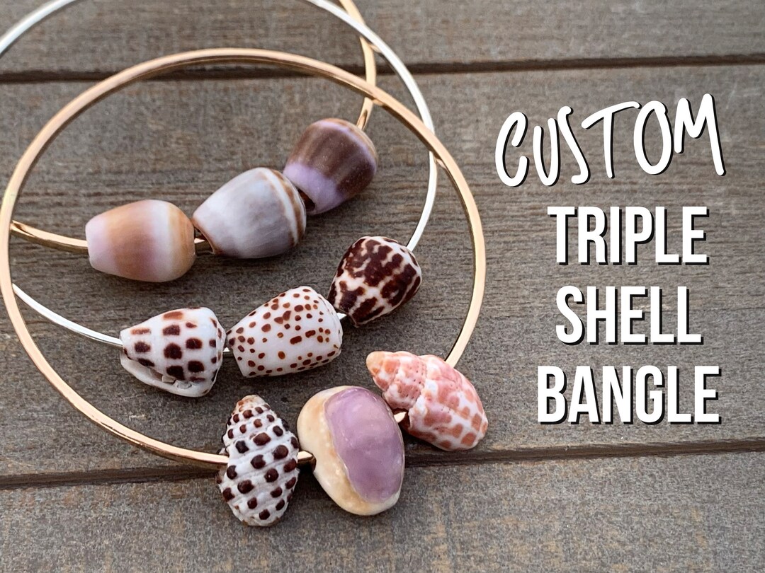 Triple Shell Bangle, Womans Bangle Gold, Hawaiian Seashells, Birthday ...
