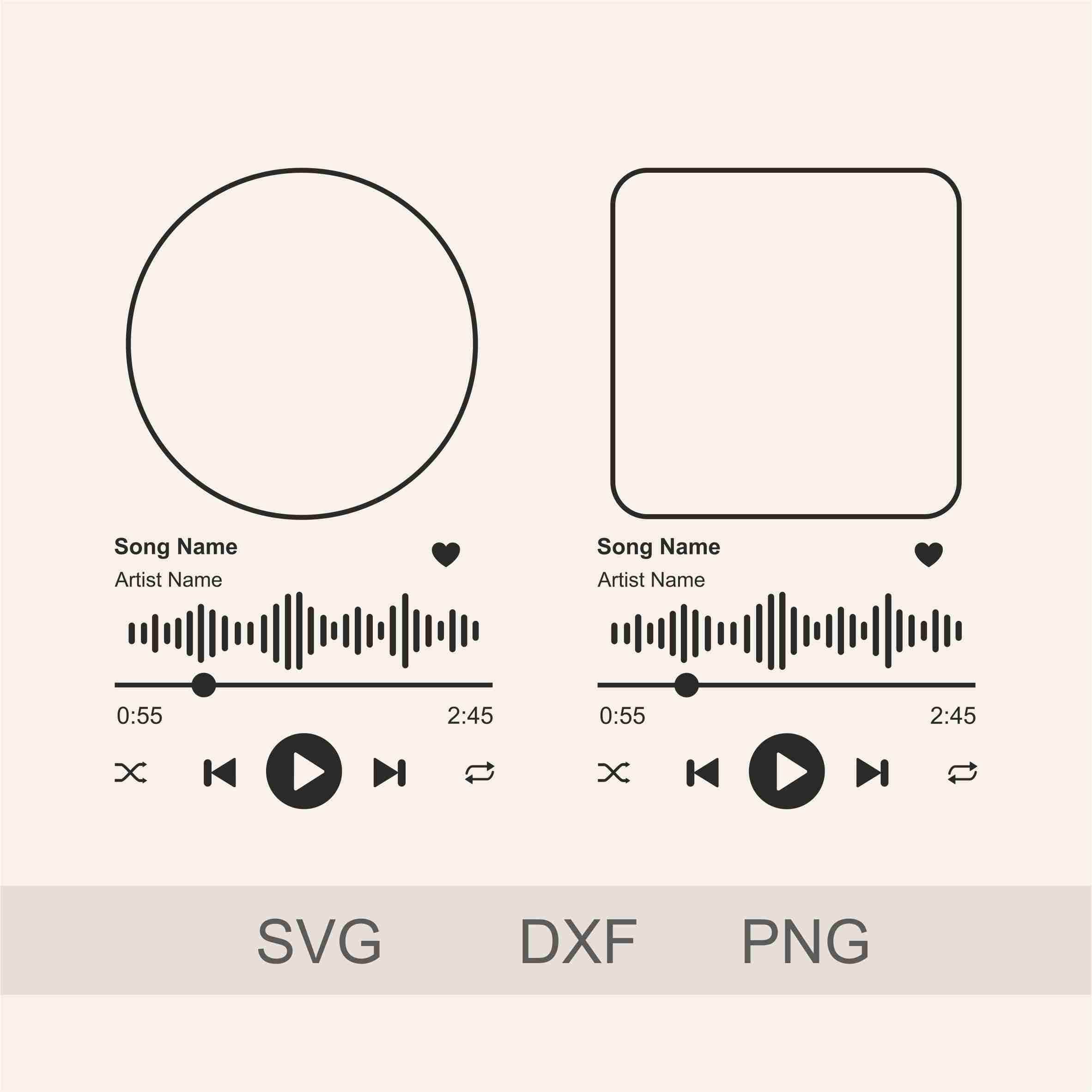 Music Player Svg, Spotify Png, Audio Control Play Buttons Dxf, Album Song Cover Music Player Cut ...