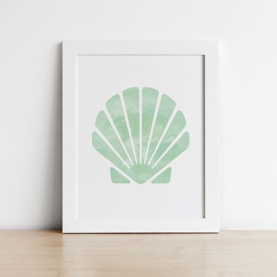 Seashell Printable Mint Green Watercolor 8X10 Wall Art for - Etsy