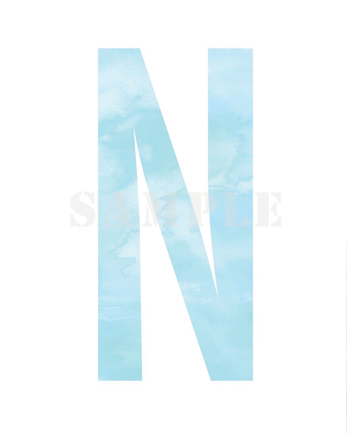 Letter N Printable Watercolor Art Blue 8X10 Nursery Wall Art - Etsy