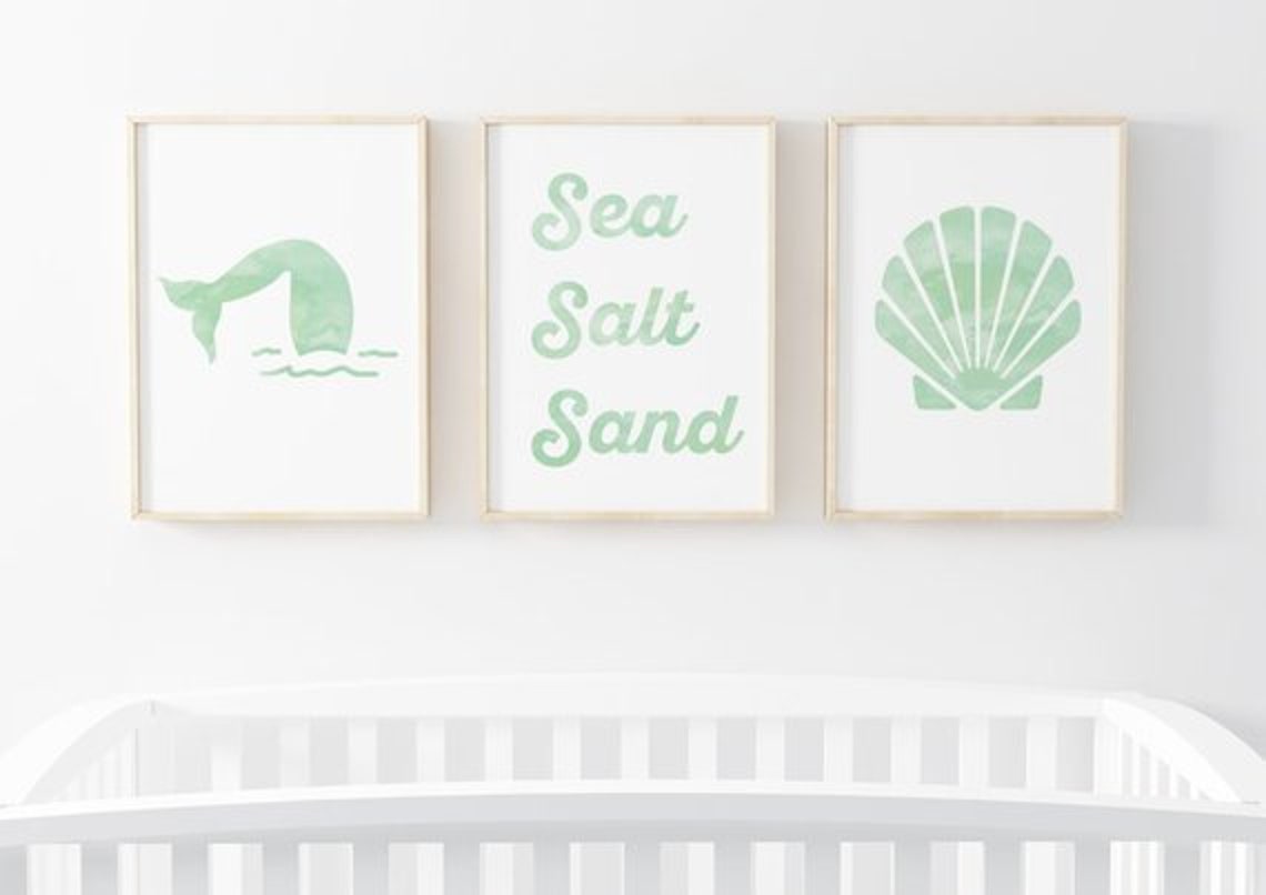 Seashell Printable Mint Green Watercolor 8X10 Wall Art for - Etsy