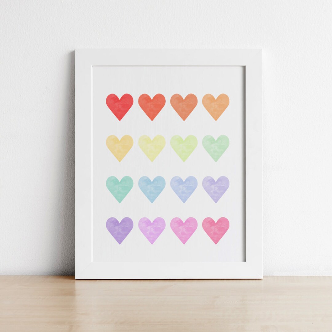 Rainbow Heart Pattern Boho Nursery Printable Wall Art Nursery - Etsy