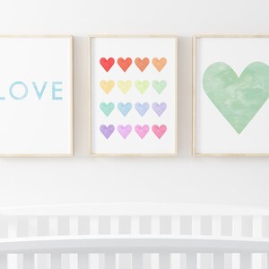 Rainbow Heart Pattern Boho Nursery Printable Wall Art Nursery - Etsy