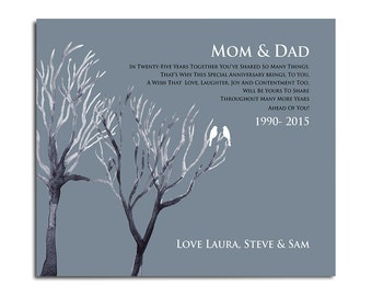 25th Wedding Anniversary Silver Tree With Red Birds/ - Etsy