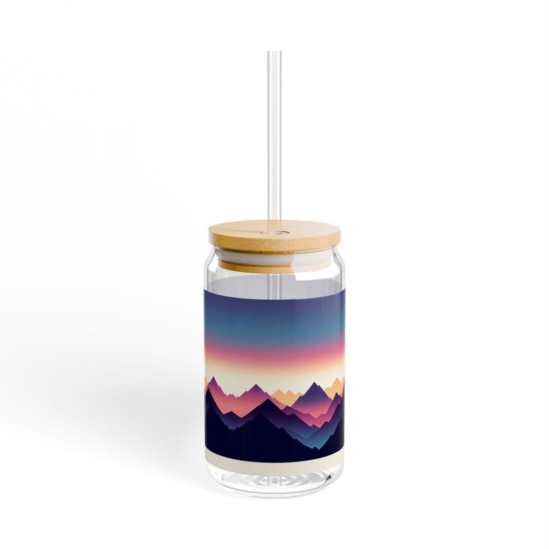 Mountain Range Sipper Glass Gradient Dusk to Dawn, 16oz Minimalist ...