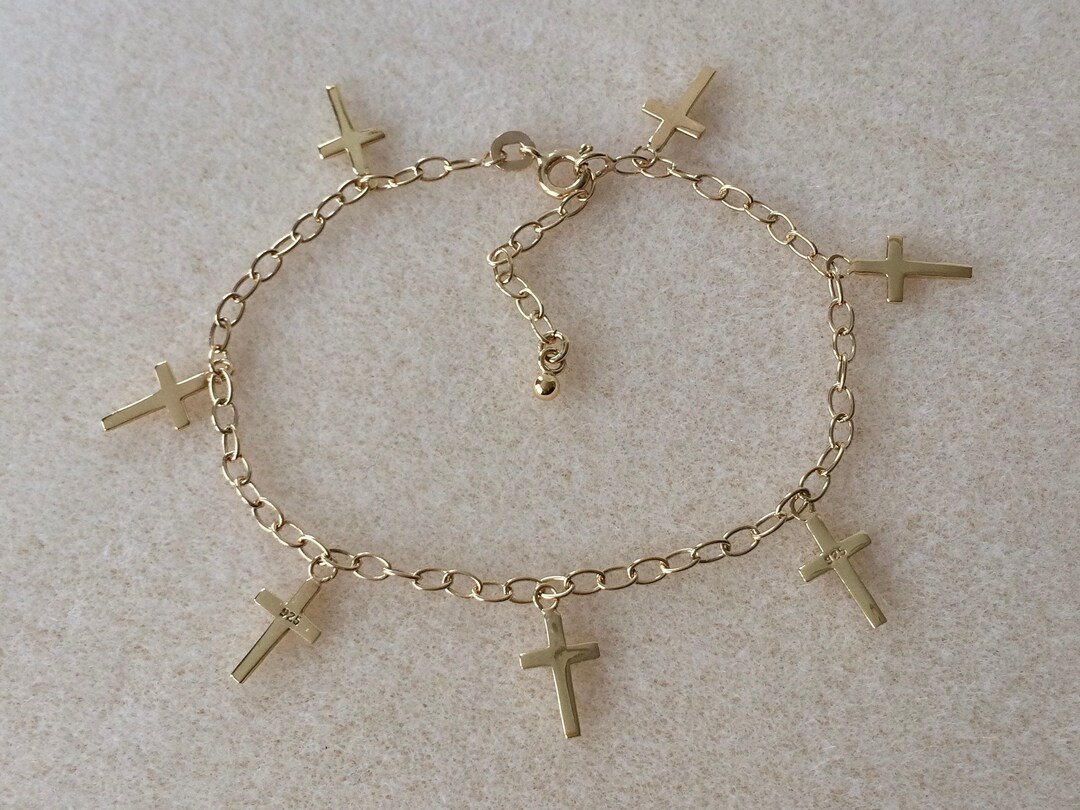 18ct Gold Over Sterling Silver Cross Charm Bracelet. - Etsy