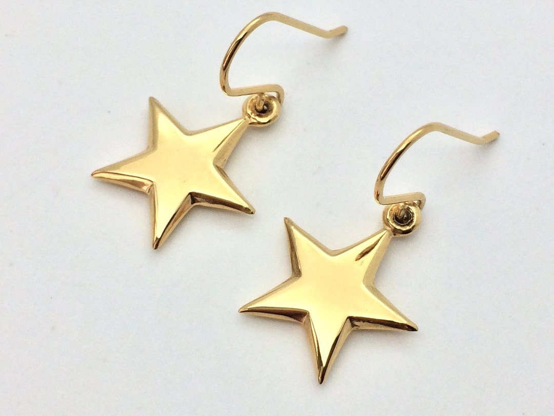 18ct Gold Over Sterling Silver Double Sided Puffed Star Drop Earrings ...