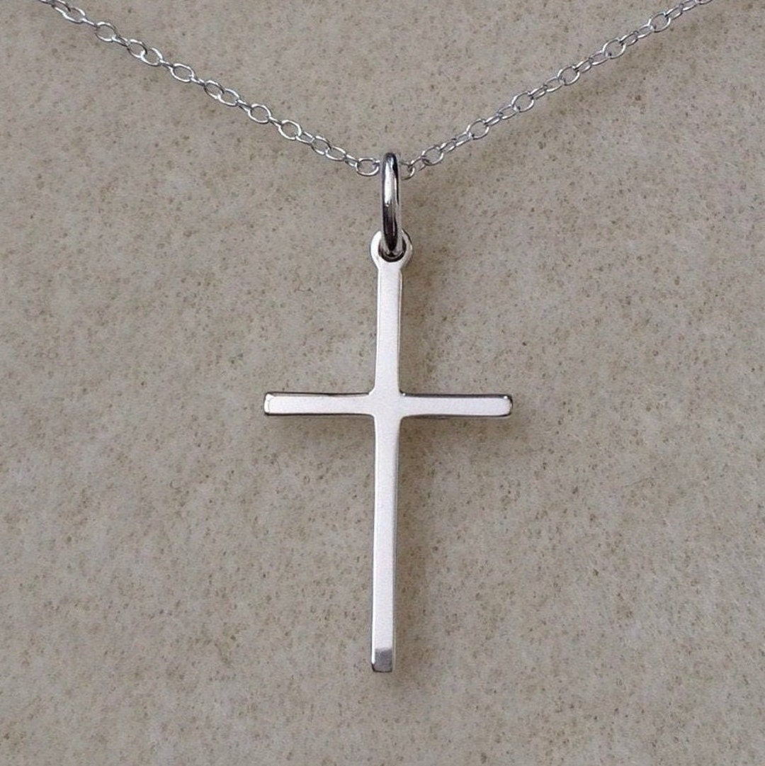 Sterling Silver Simple Plain Cross Pendant Necklace. - Etsy