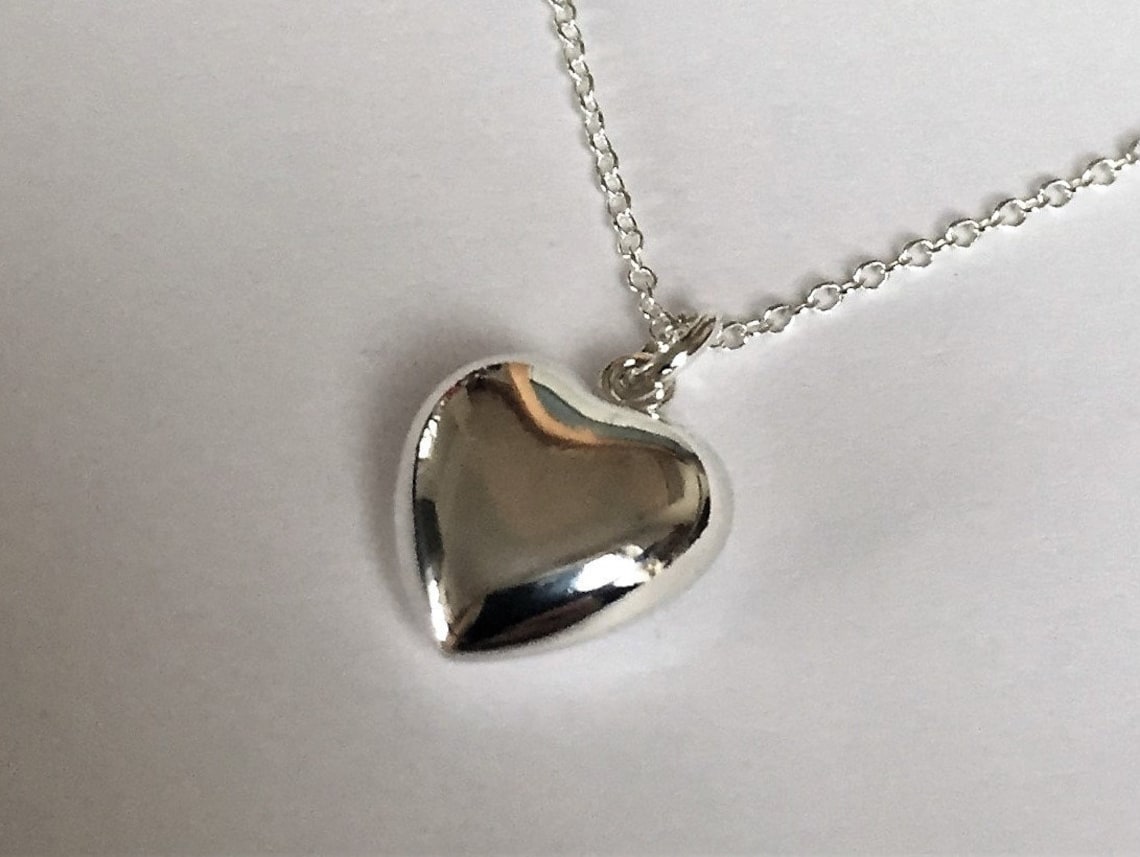 Sterling Silver Puffed Heart Pendant Necklace. - Etsy