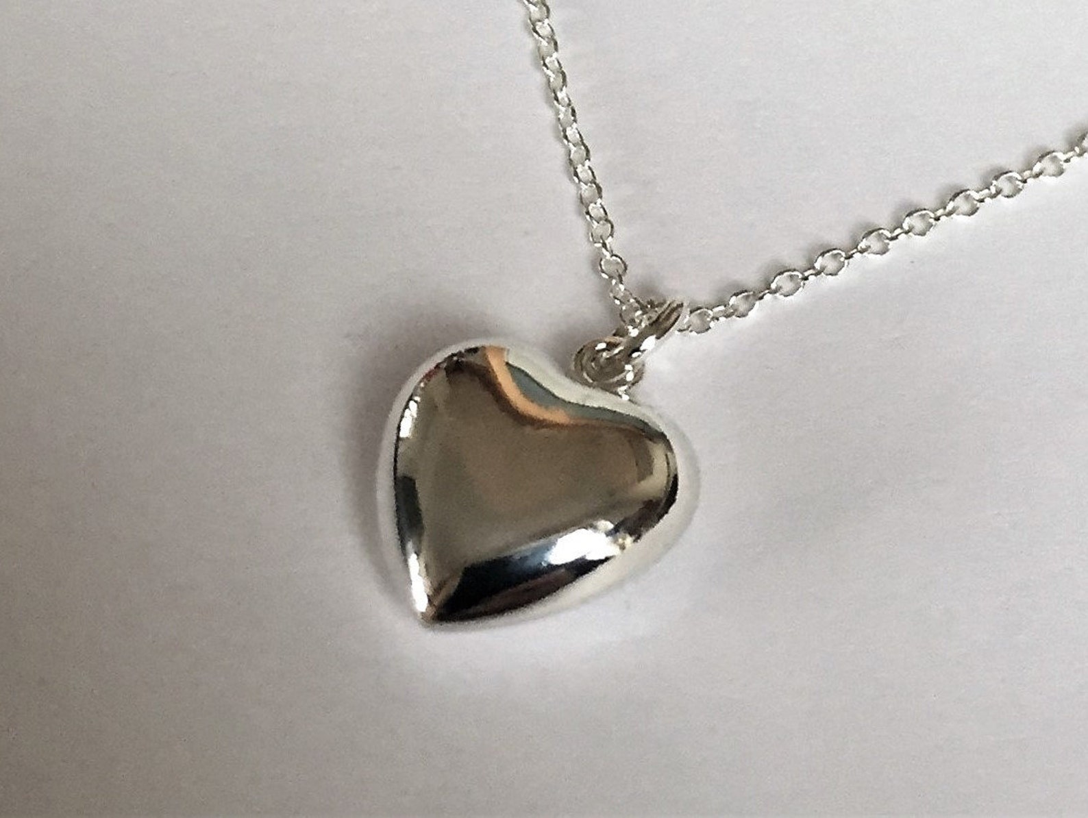 Sterling Silver Puffed Heart Pendant Necklace. - Etsy