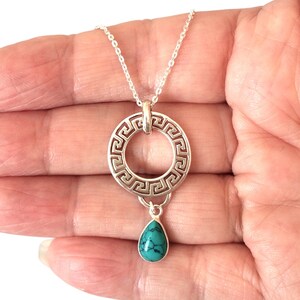 Sterling Silver Greek Key & Turquoise Pendant Necklace. - Etsy