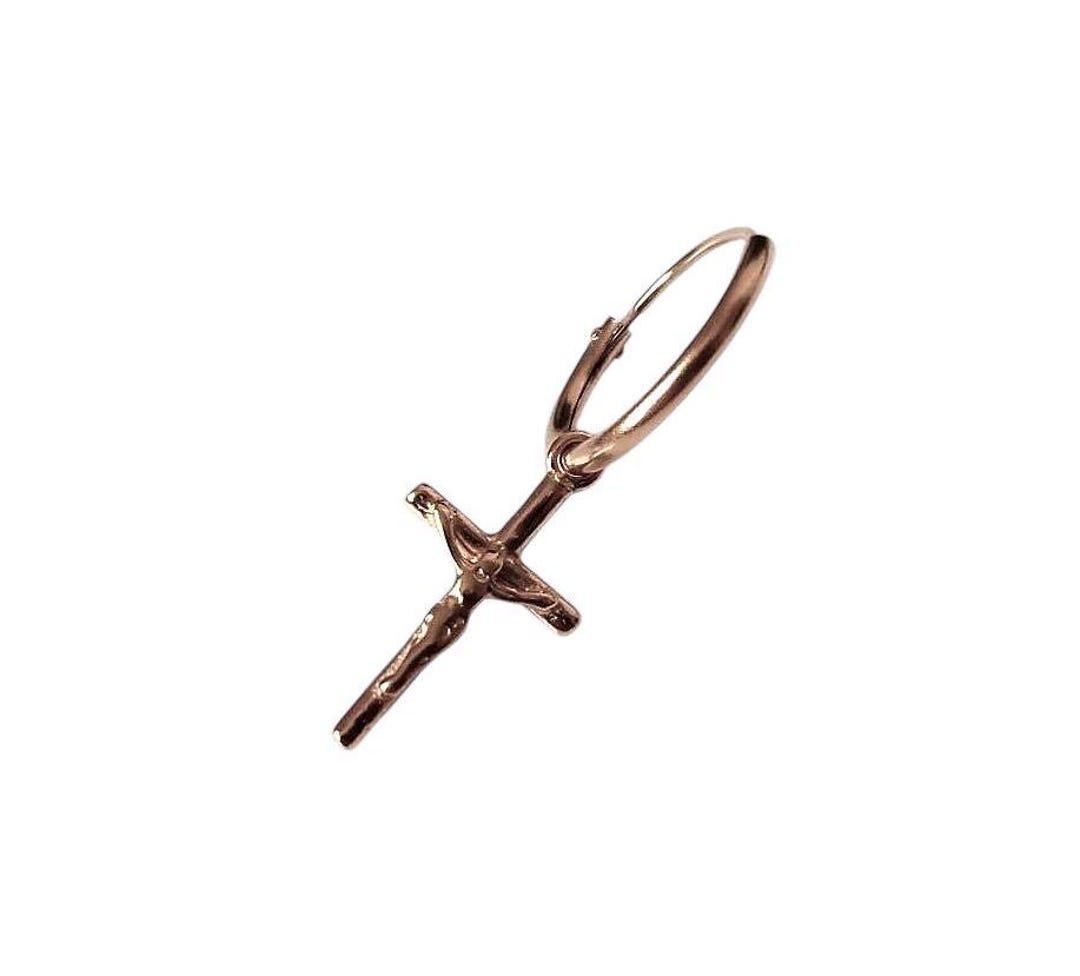 Mens 18ct Gold Over Sterling Silver Crucifix Cross Sleeper Hoop Earring ...