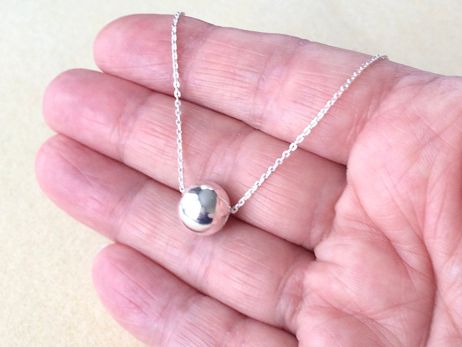 18ct Gold Over Sterling Silver Sphere Ball Slider Pendant Necklace ...