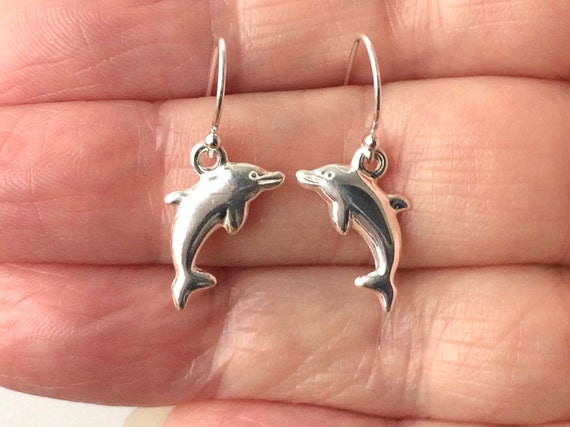 Sterling Silver Dolphin Drop Earrings. Etsy