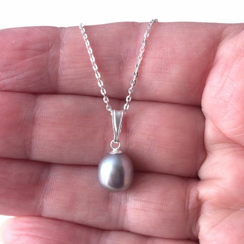Grey Freshwater Pearl Necklace And Earrings Set Sterling Etsy Uk