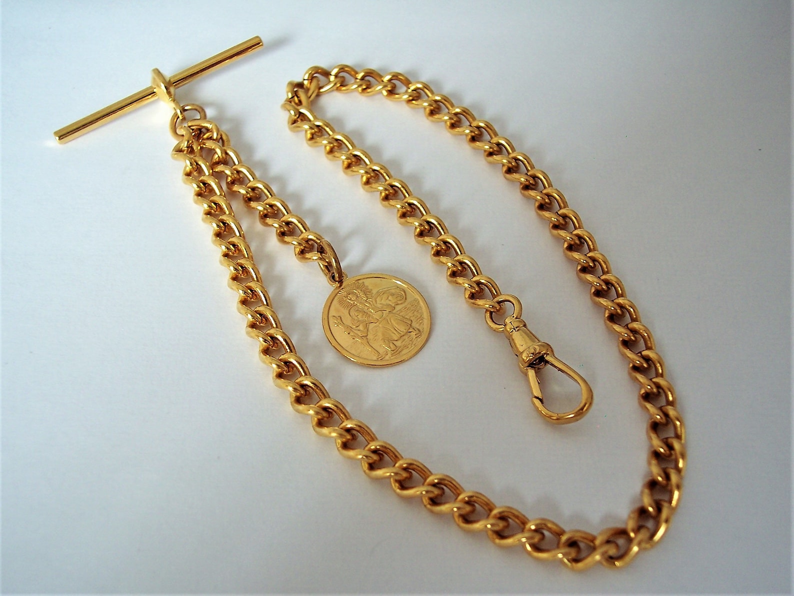 Gold Plated Albert Pocket Watch Fob Chain With St Christopher. - Etsy UK